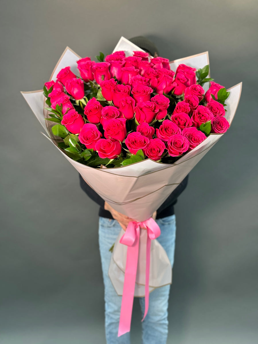 #103. Hot pink 51 Roses Bouquet. – FioriFlower | Fiori Flowers Brooklyn ...